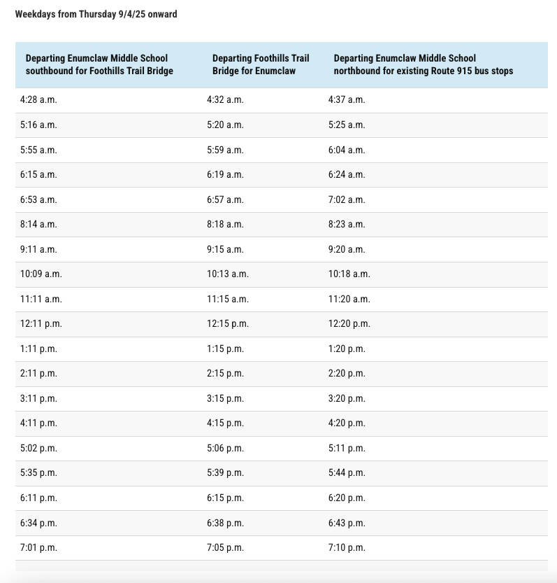 Route 915 making special trips to Foothills trailhead for bridge ...